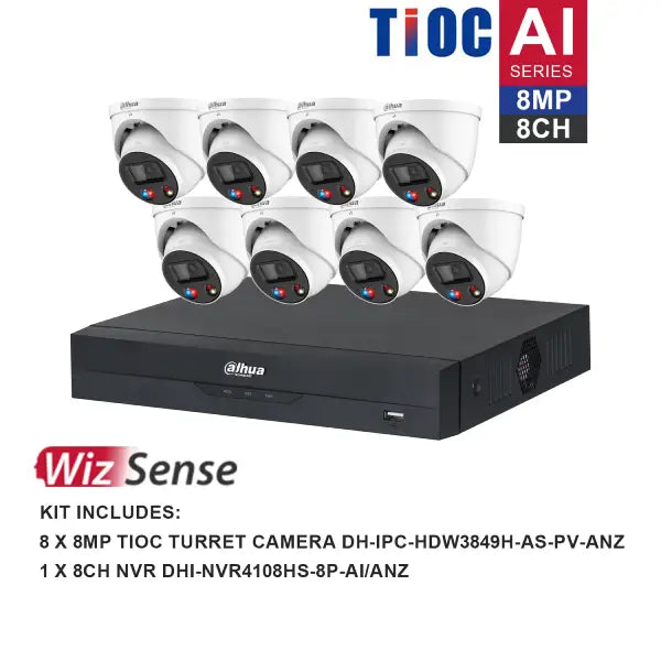 Dahua 8MP CCTV KIT 8 CH NVR, 8 X TIOC Turret Cameras