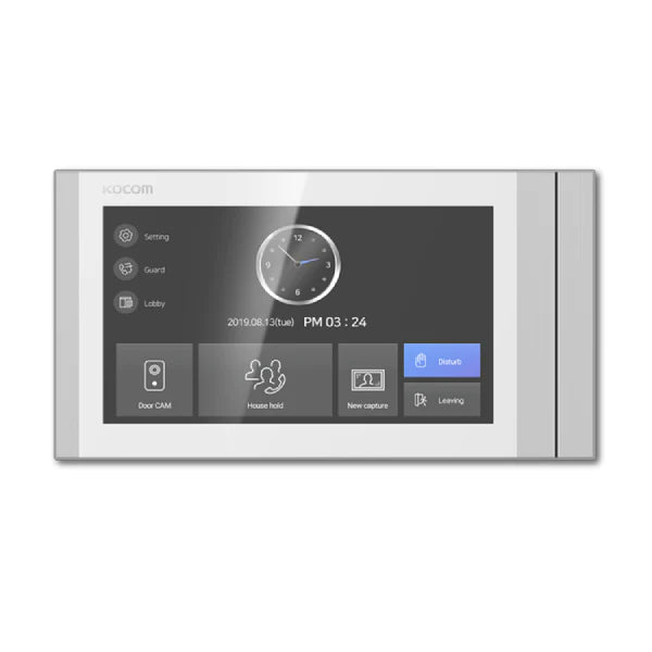 Kocom 4 Wire Intercom Monitor 7" Touchscreen, Black or White, KOCKCVT7