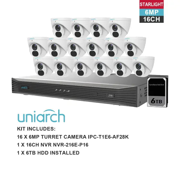 Uniarch CCTV Kit, 6MP 16 Channel NVR, Uniarch-K61616T